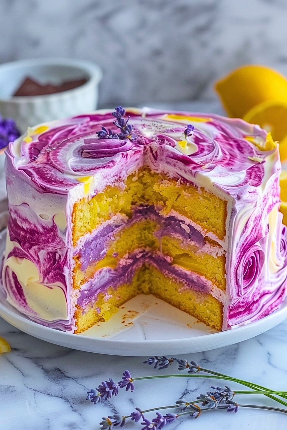 Lavender Lemon Cream Cake With White Chocolate Frosting