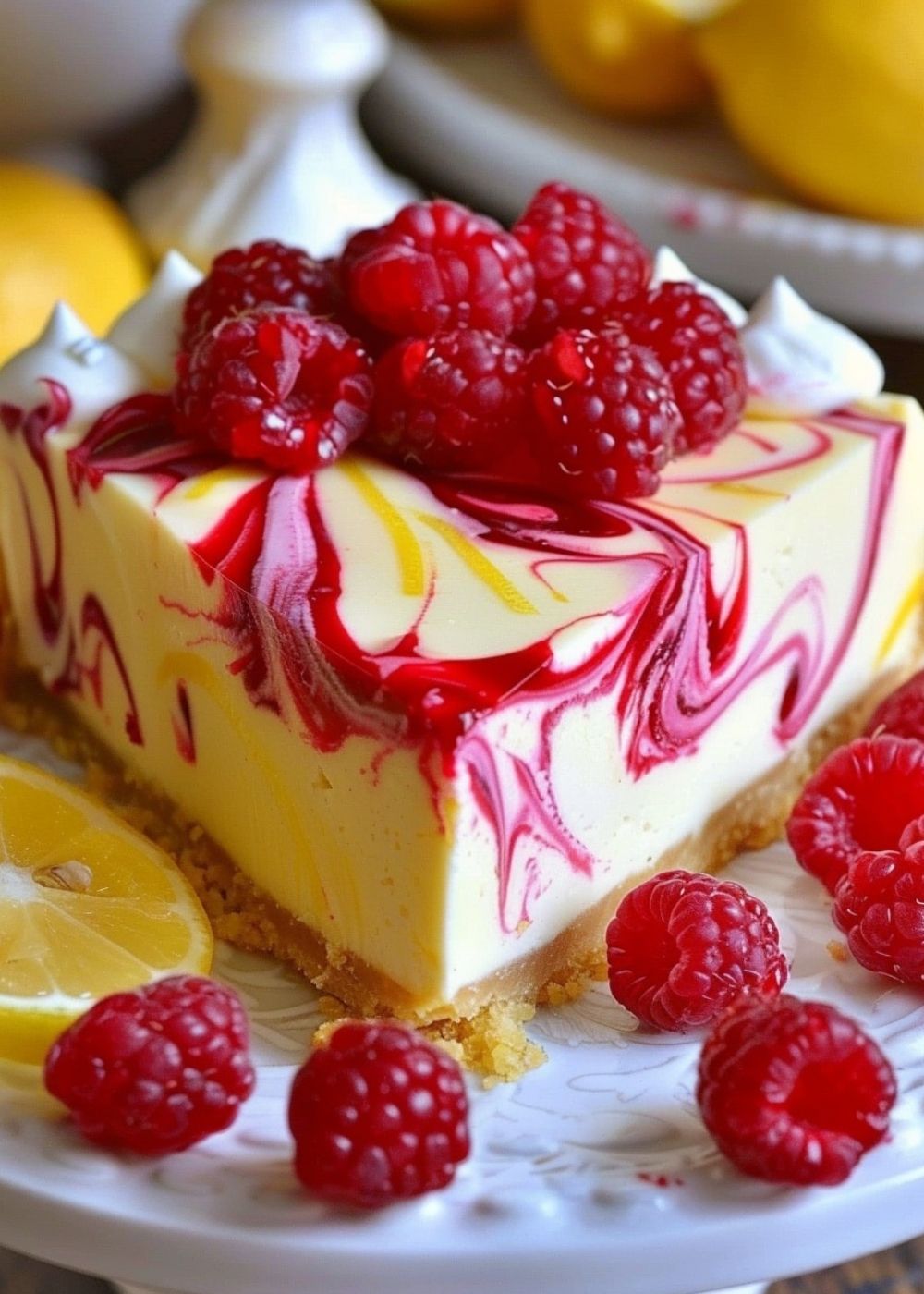 Luscious Lemon Raspberry Swirl Cheesecake