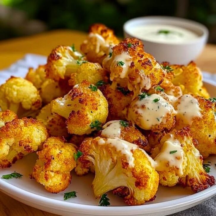 Crispy Baked Cauliflower Bites With Garlic Sauce