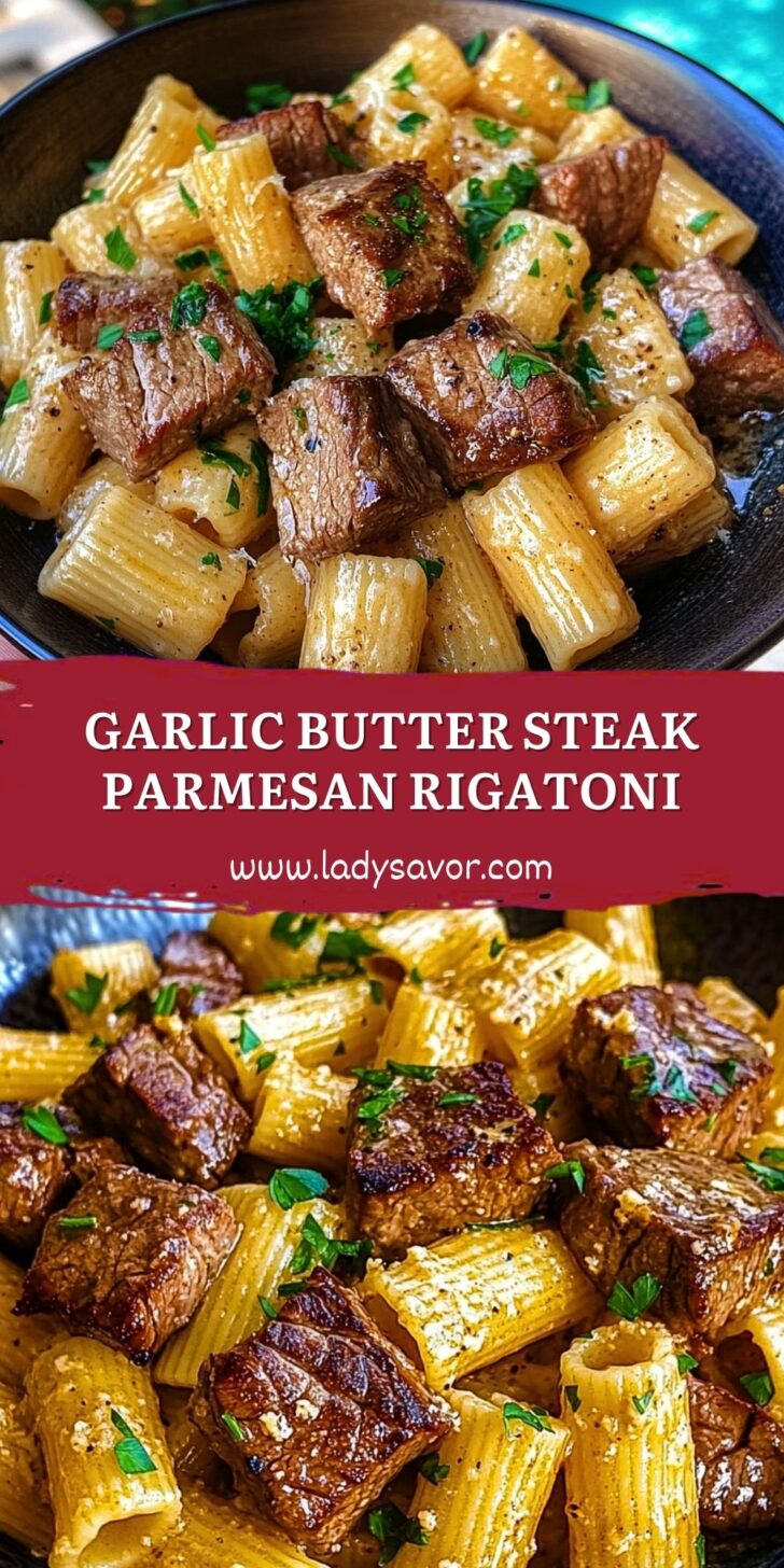 Garlic Butter Steak Parmesan Rigatoni