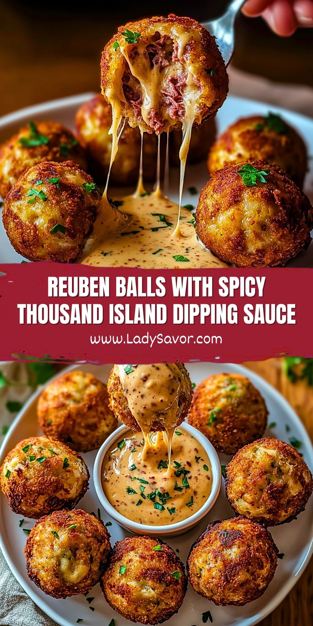 Reuben Balls With Spicy Thousand Island Dipping Sauce