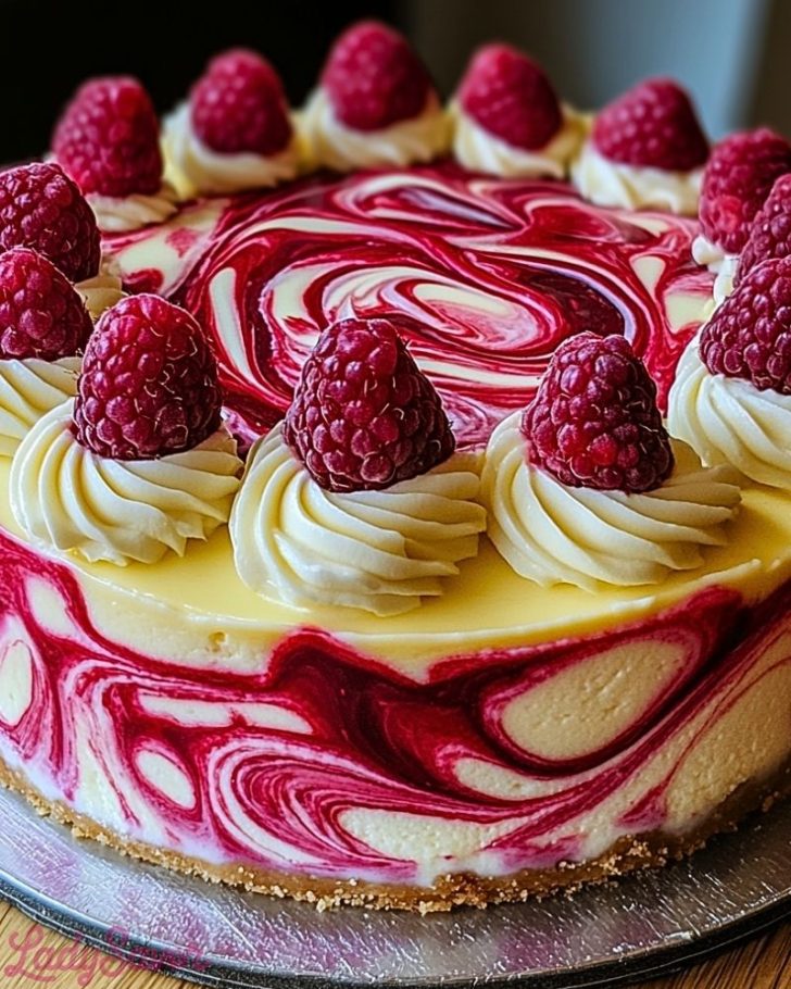 Rich & Creamy White Chocolate Raspberry Swirl Cheesecake Recipe