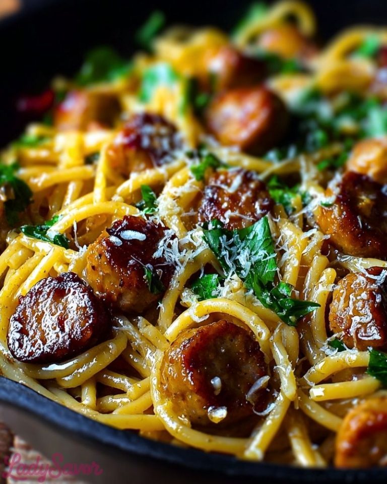 Sticky Honey Garlic Sausage Pasta Skillet