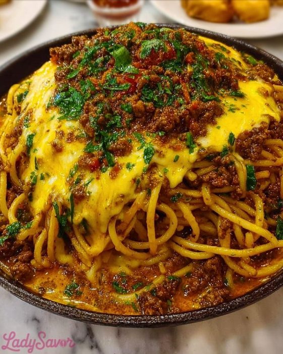 Cajun Beef Spaghetti With Three-Cheese Parmesan Sauce