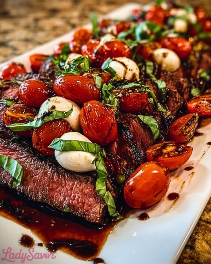 Grilled Balsamic Steak Caprese With Mozzarella, Tomatoes, And Basil