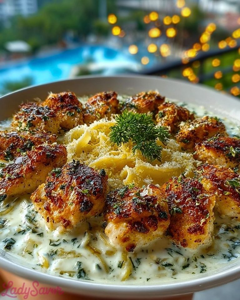 Herbed Chicken Alfredo With Truffle Feta Cream & Crispy Parmesan Leeks