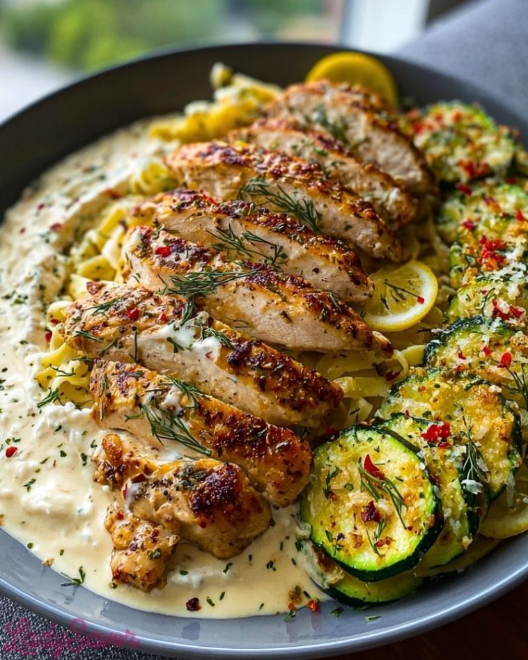 Lemon Dill Chicken Alfredo With Roasted Red Pepper Whipped Feta ...