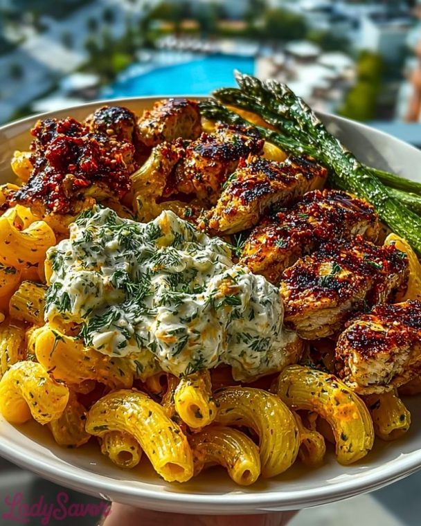 Zesty Greek Chicken Pasta With Spicy Harissa Feta Cream & Roasted ...