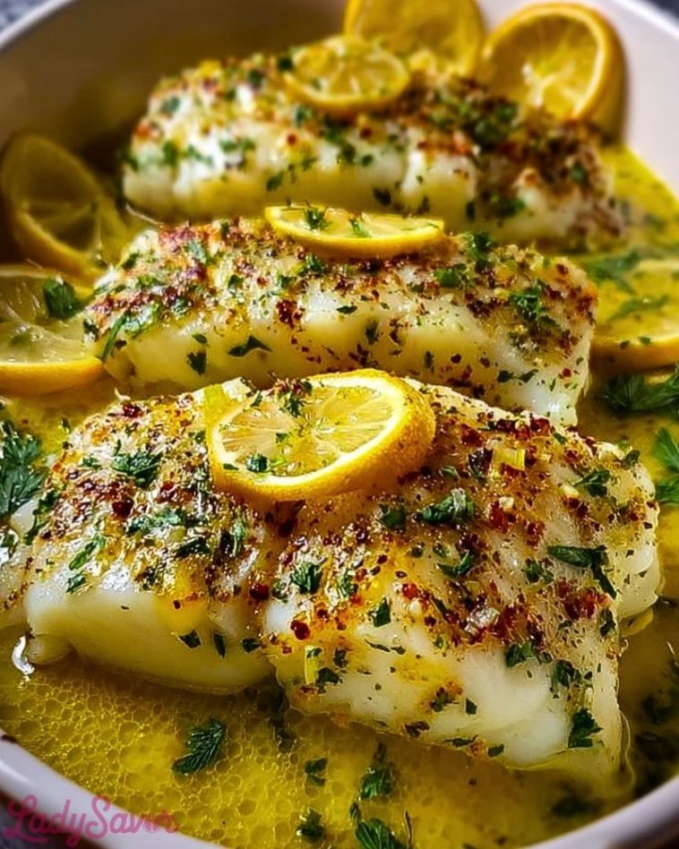 Baked Lemon-Garlic Cod With Butter Sauce