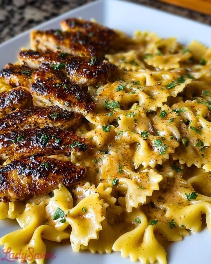 Bowtie Pasta With Creamy Cajun Chicken And Mozzarella Cheese Sauce