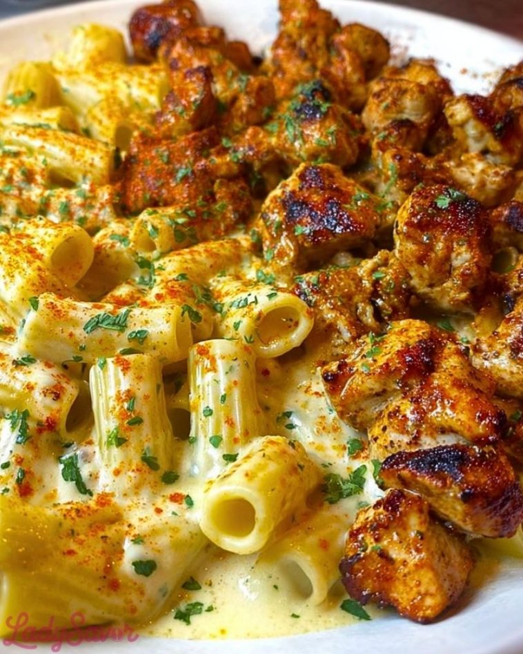 Garlic Butter Chicken Rigatoni In Alfredo Sauce
