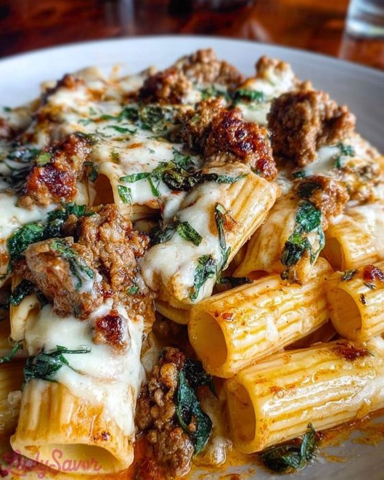 Beef And Italian Sausage Rigatoni In Garlic Butter Sauce