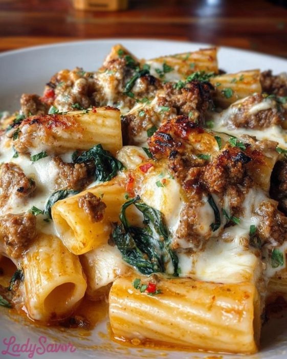 Beef And Italian Sausage Rigatoni In Garlic Butter Sauce