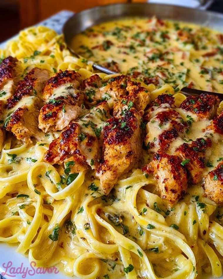 Creamy Mozzarella Chicken Linguine In Garlic Cajun Butter