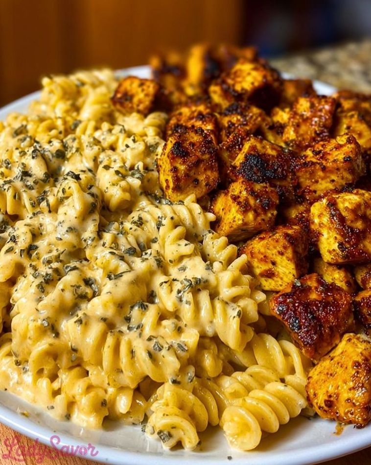 Creamy Velveeta Chicken Rotini Pasta With Mozzarella Garlic Cheese Sauce