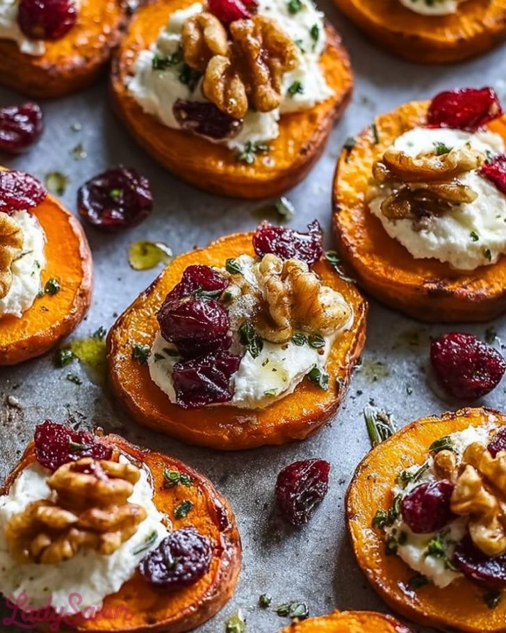 Roasted Sweet Potato Rounds With Herbed Ricotta, Walnuts, And ...