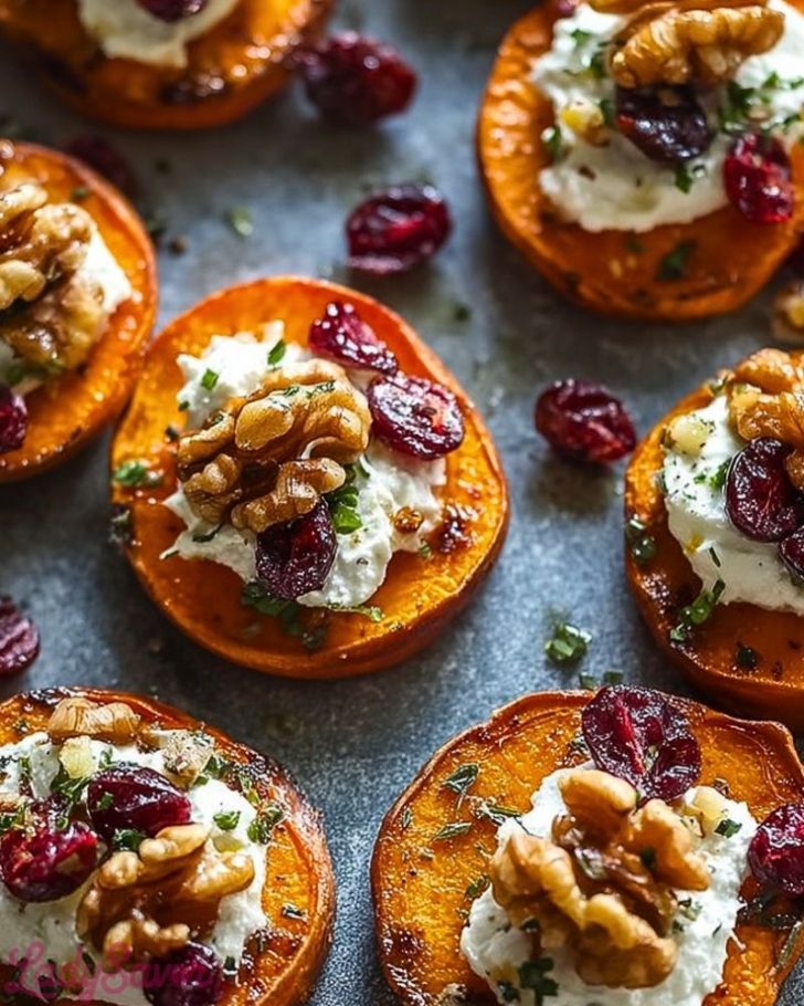 Roasted Sweet Potato Rounds With Herbed Ricotta, Walnuts, And ...
