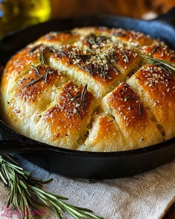 Rustic Garlic Rosemary Skillet Bread