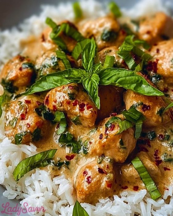 Spiced Coconut Basil Chicken With Rice