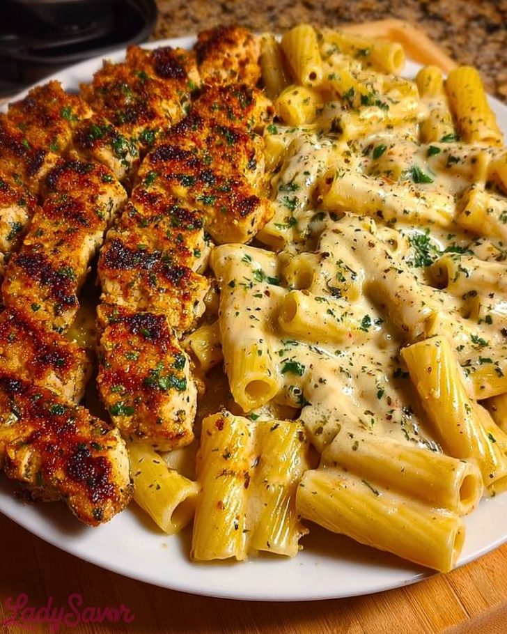 Spicy Cajun Chicken Rigatoni In Creamy Mozzarella Alfredo