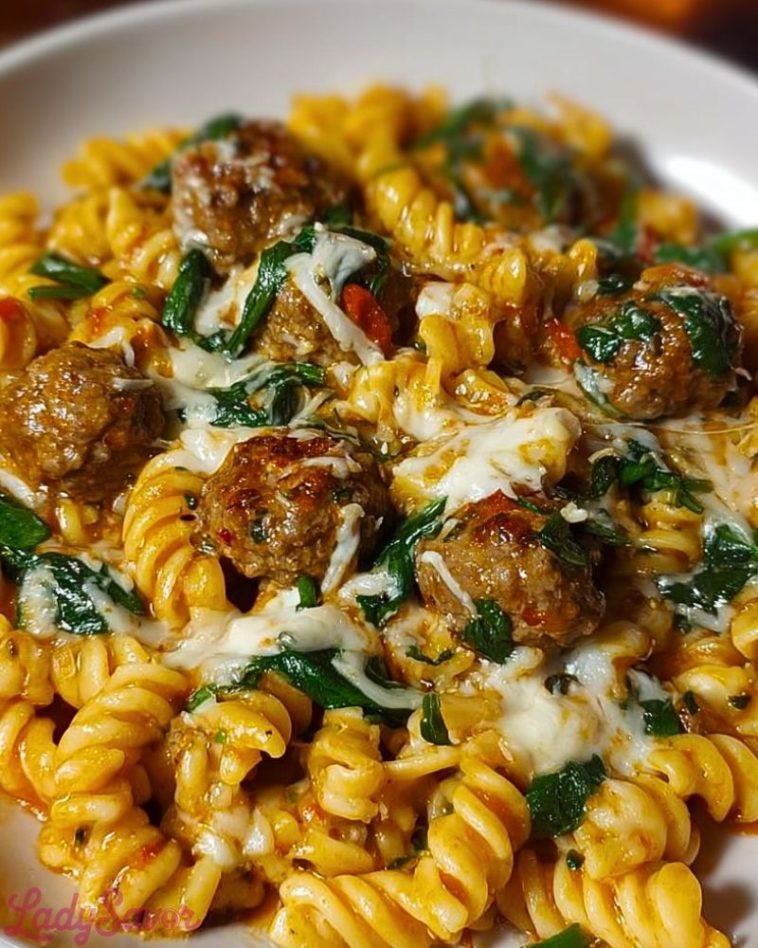Weeknight Garlic Butter Rotini With Beef, Italian Sausage And Spinach